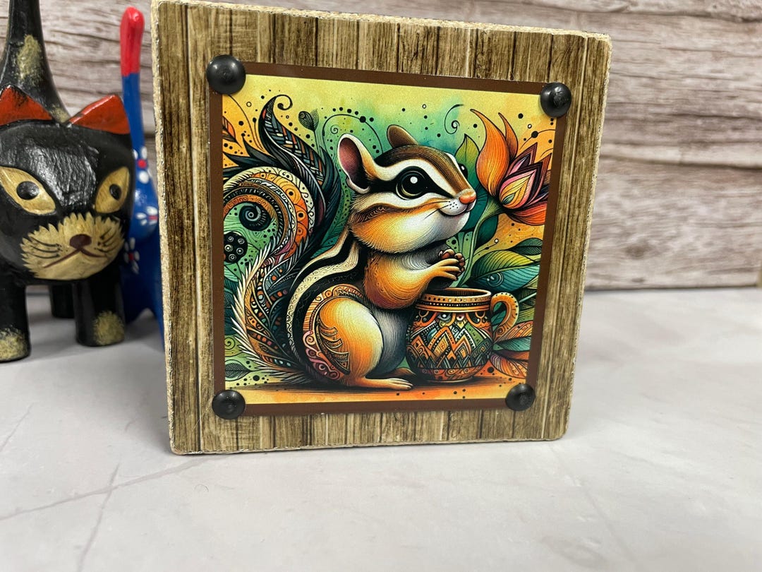 Cute and Colorful Chipmunk Image Wooden Sign, Shelf Sitter, Tiered Tray ...