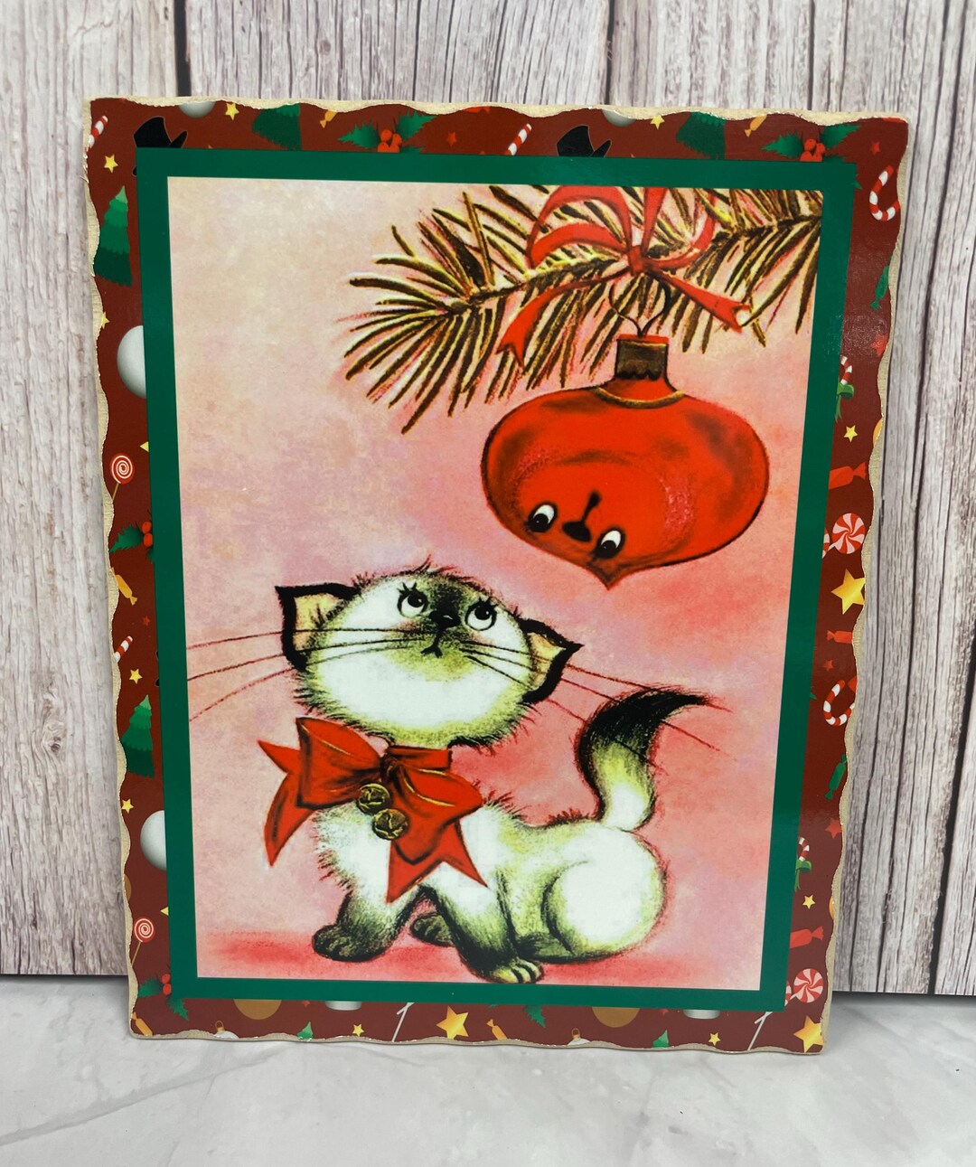 Handmade Christmas Cat Wooden Sign: Holiday Wall Decor (8"x10") - Etsy