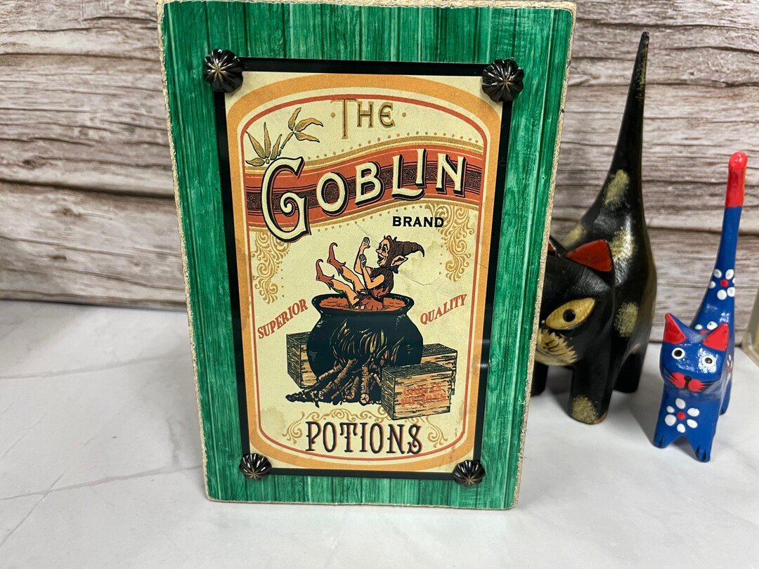 Halloween Goblin Brand Potions Handmade Wooden Sign, Shelf Sitter ...