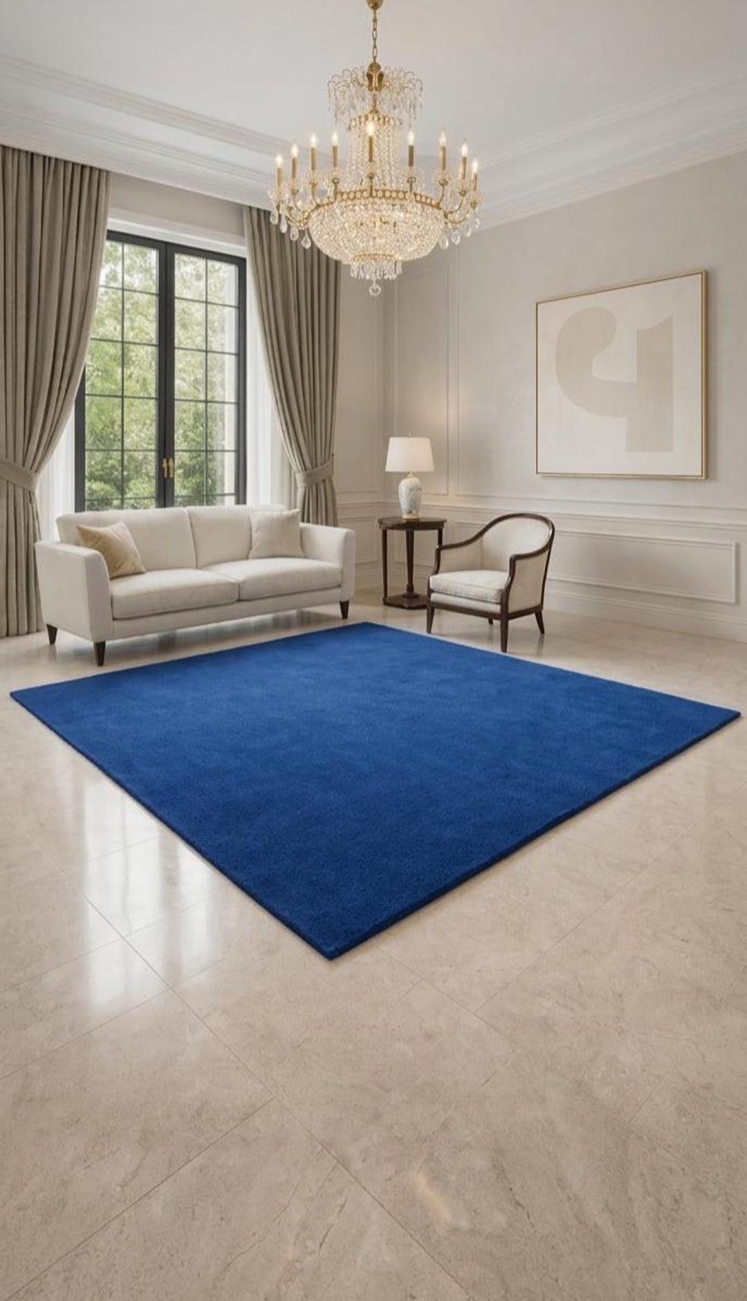 Luxury Royal Blue Area Rug, Hand Tufted Modern Carpet, Minimalist ...