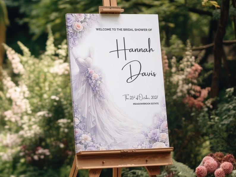 Bridal Shower Welcome Sign Canva Template | Lavender Blush Watercolor ...