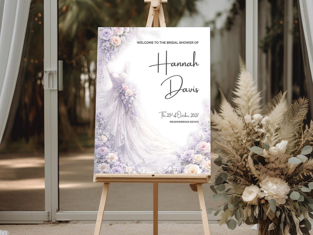 Bridal Shower Welcome Sign Canva Template | Lavender Blush Watercolor ...