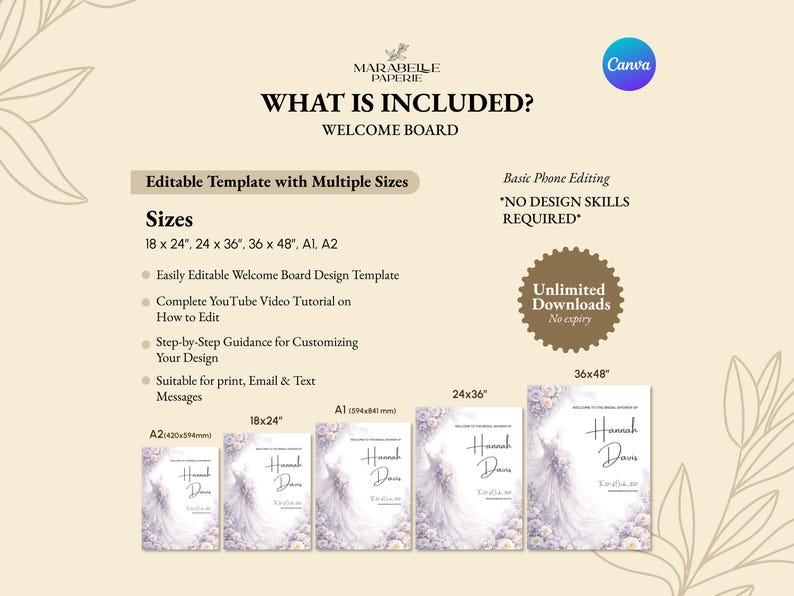 Bridal Shower Welcome Sign Canva Template | Lavender Blush Watercolor ...