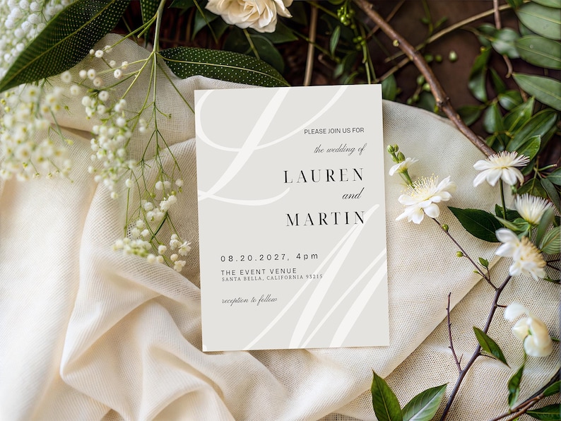Minimalist Wedding Invitation Suite, Save Date, Welcome Sign (canva ...