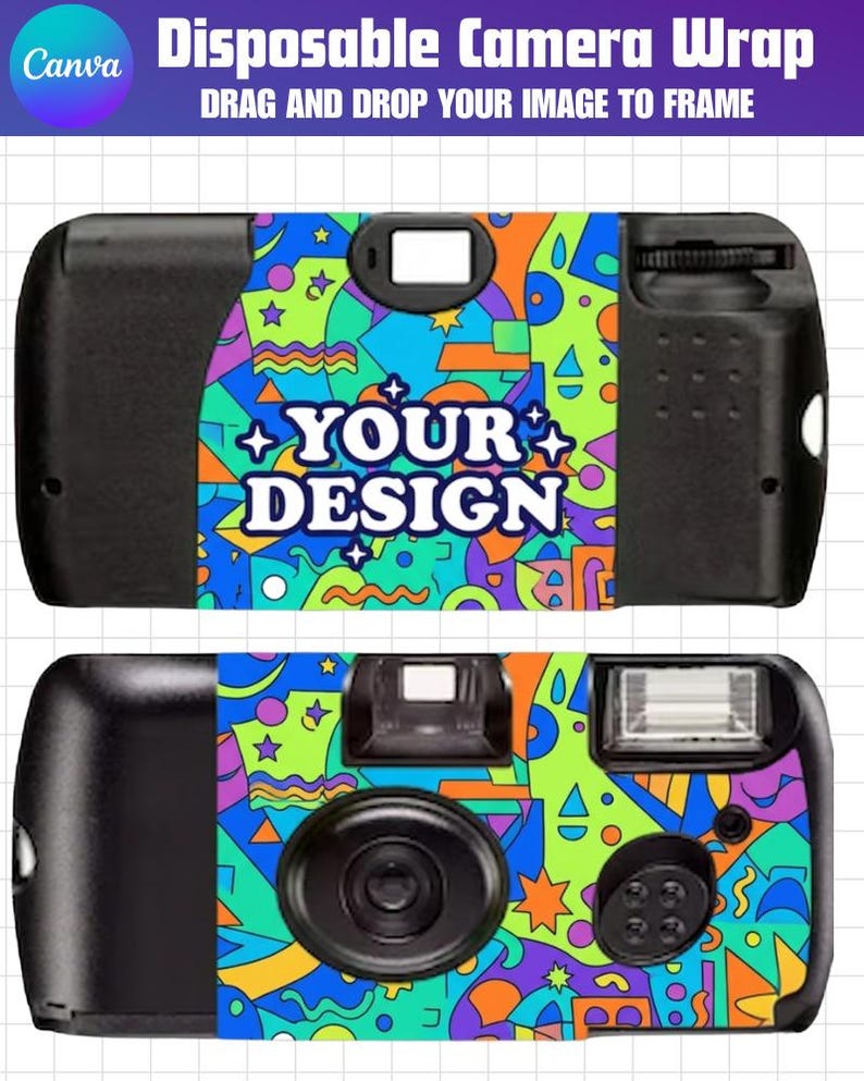 Disposable Camera Wrap Template Canva, Disposable Camera Label, Camera ...