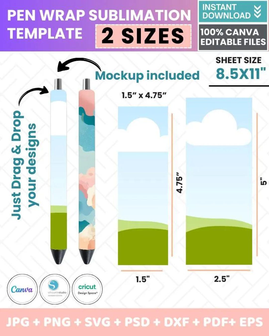 Pen Wrap Template Canva, Pen Wrap SVG, Pen Wrapper Template ...