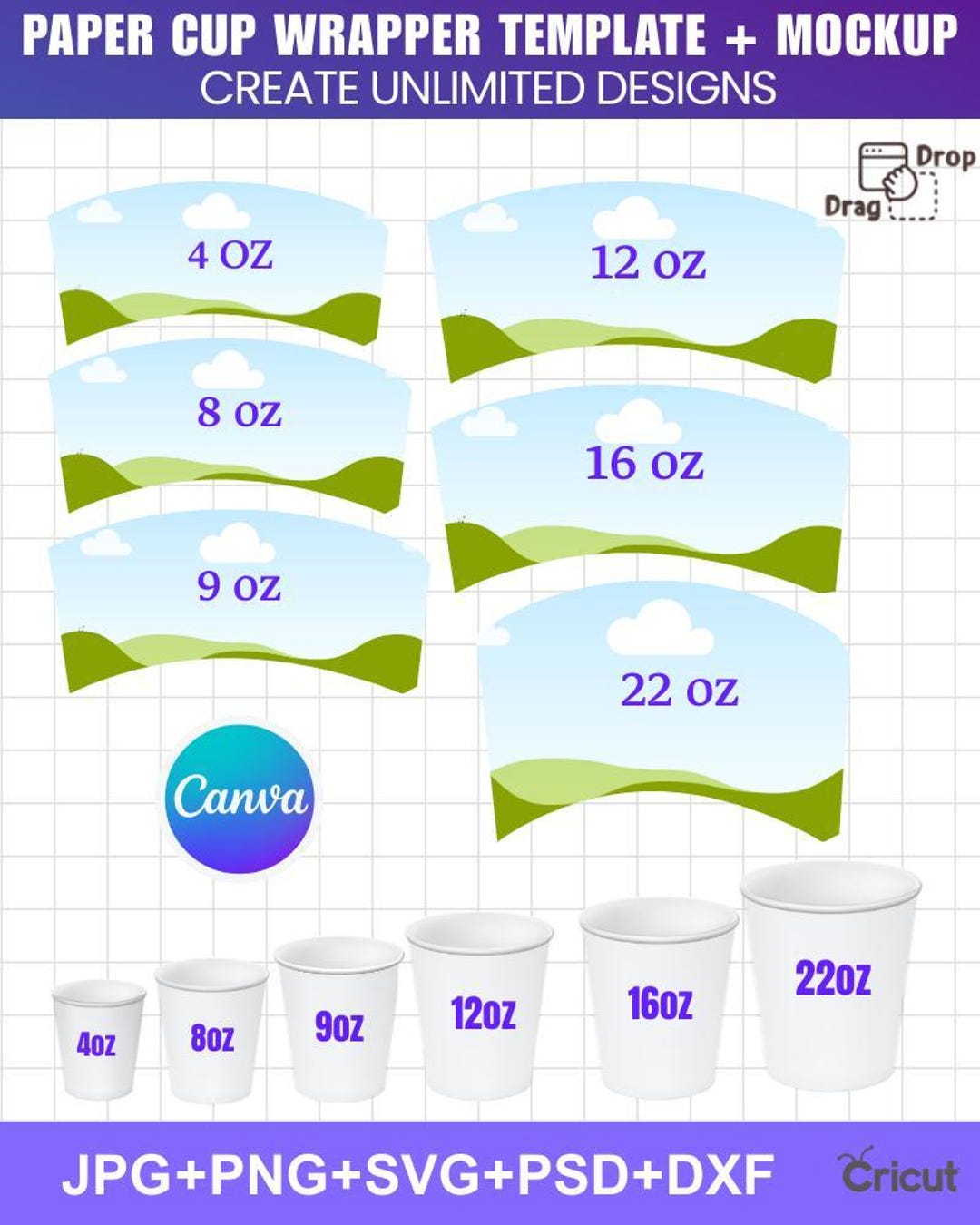 Paper Cup Wrap Template, Cup Sleeve SVG, Coffee Cup Wrap, Paper Cup ...