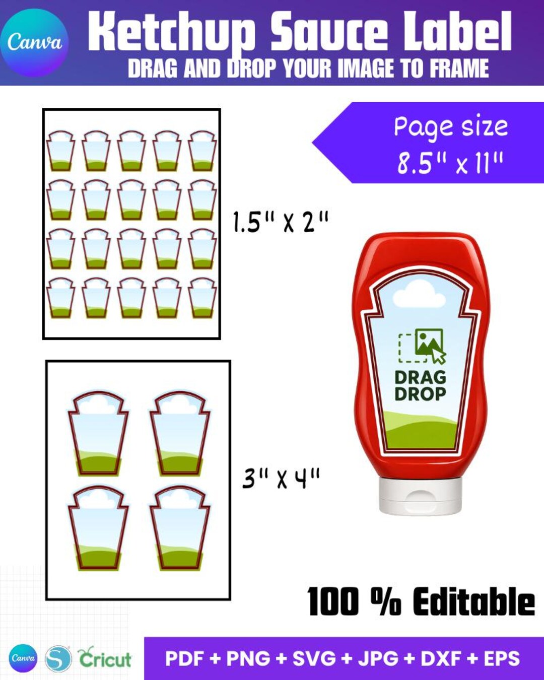 Ketchup Label Template Canva Editable, Sauce Bottle Label Template ...