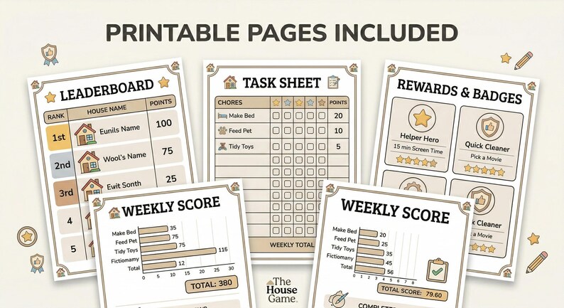 The House Game - Family Chore Chart Bundle | Editable Chore Tracker ...