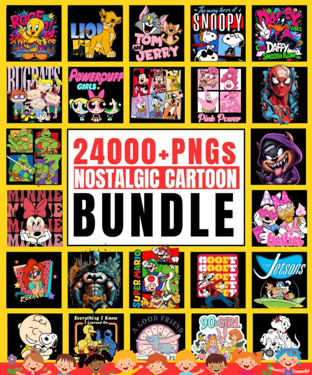 Mega Cartoon Bundle Clipart Set – Cute Cartoon Graphics Pack, Digital ...