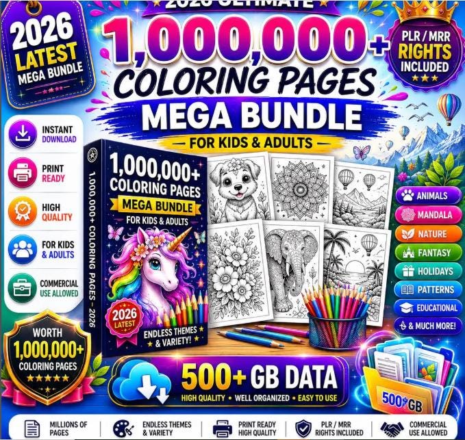 Mega Cartoon Coloring Book Bundle Clipart Set – Cute Cartoon Graphics ...