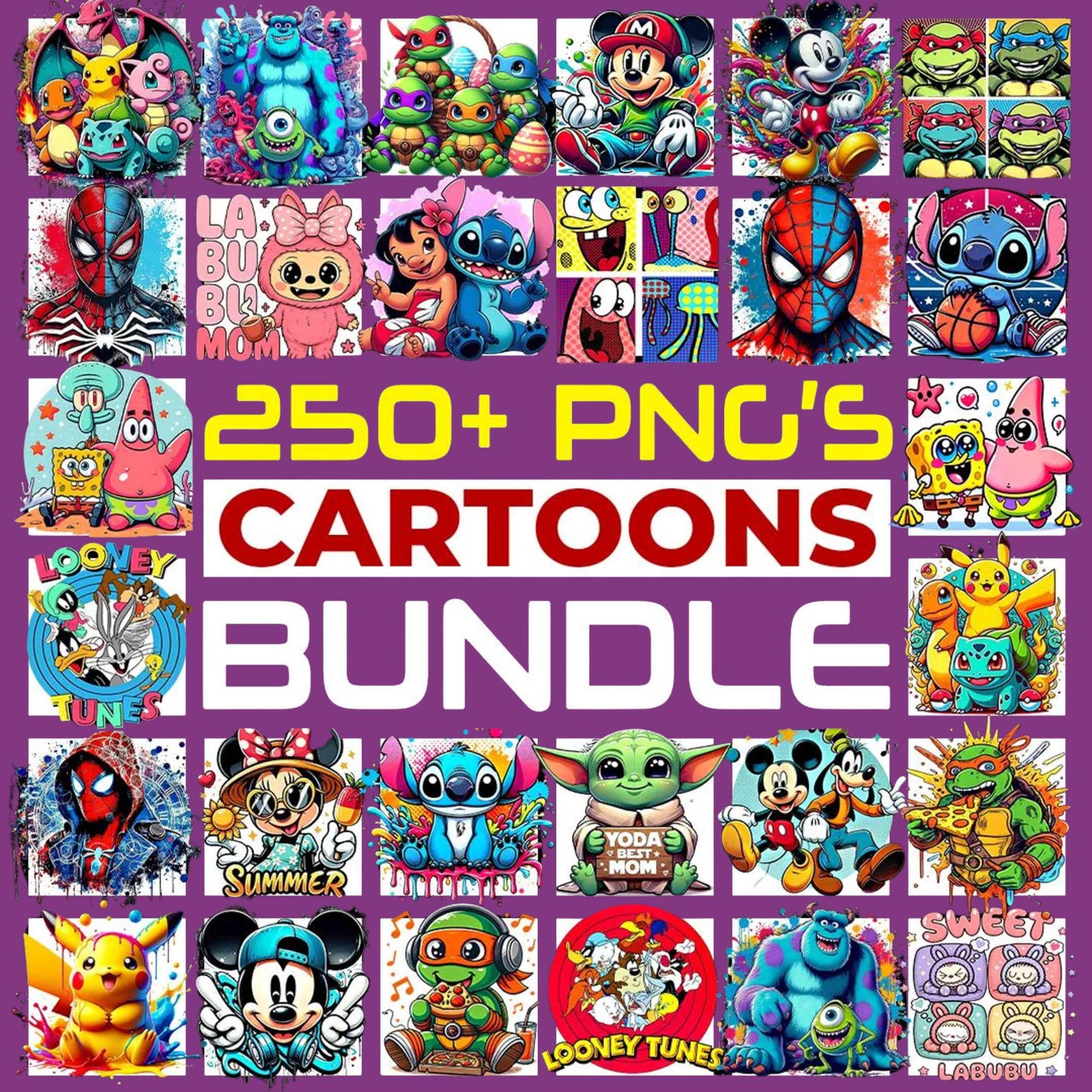 Mega Cartoon Bundle Clipart Set – Cute Cartoon Graphics Pack, Digital ...