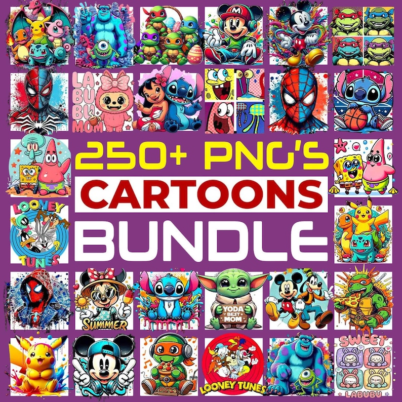 Mega Cartoon Bundle Clipart Set – Cute Cartoon Graphics Pack, Digital ...