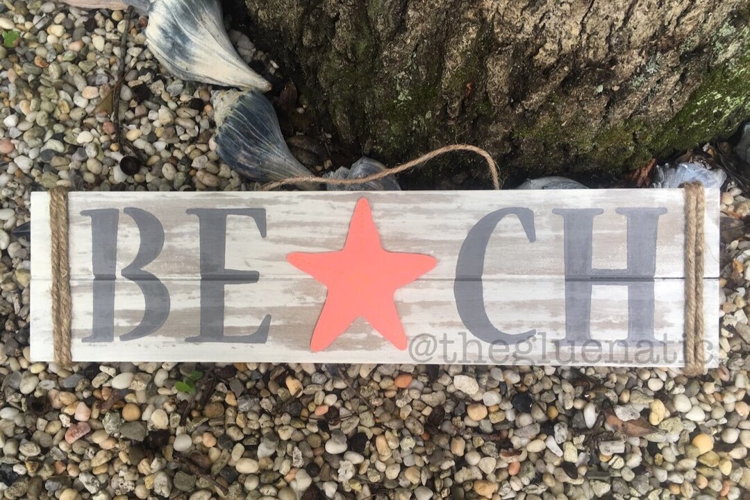 Beach House Decor Starfish Sign Decor Rustic Distressed Driftwood Jute ...