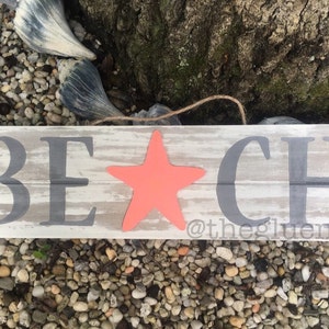Beach House Decor Starfish Sign Decor Rustic Distressed Driftwood Jute ...