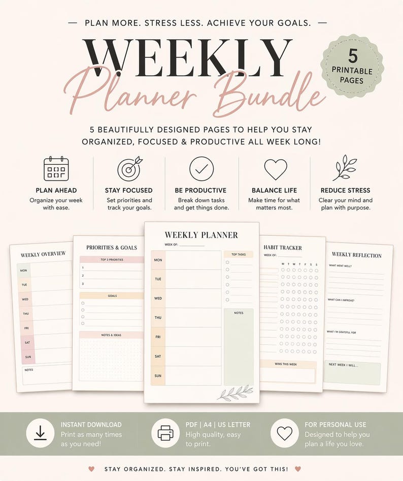 Weekly Planner Bundle Printable PDF - Etsy