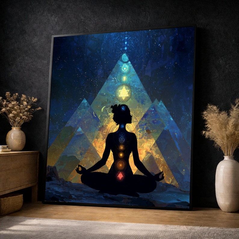 Meditation Canvas Print, Spiritual Wall Art With Chakras, Colorful ...