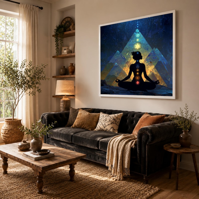 Meditation Canvas Print, Spiritual Wall Art With Chakras, Colorful ...