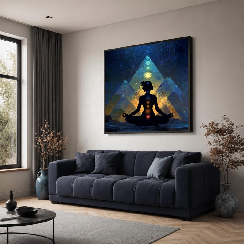 Meditation Canvas Print, Spiritual Wall Art With Chakras, Colorful ...