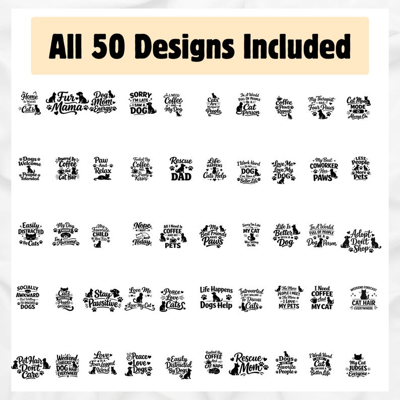 50 Funny Pet Quotes SVG Bundle, Dog Cat Sayings Cut Files (digital ...
