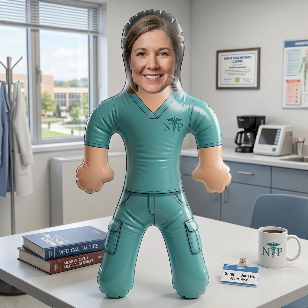 Custom Face Nurse Practitioner Inflatable Personalized Scrubs Blow Up 4360