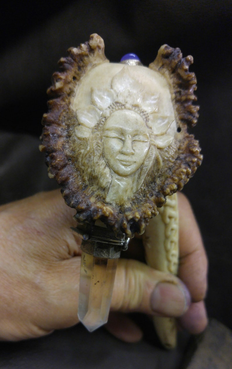 Hand Carved Elk Antler Sacred Ceremonial Pipe Embellished With a ...