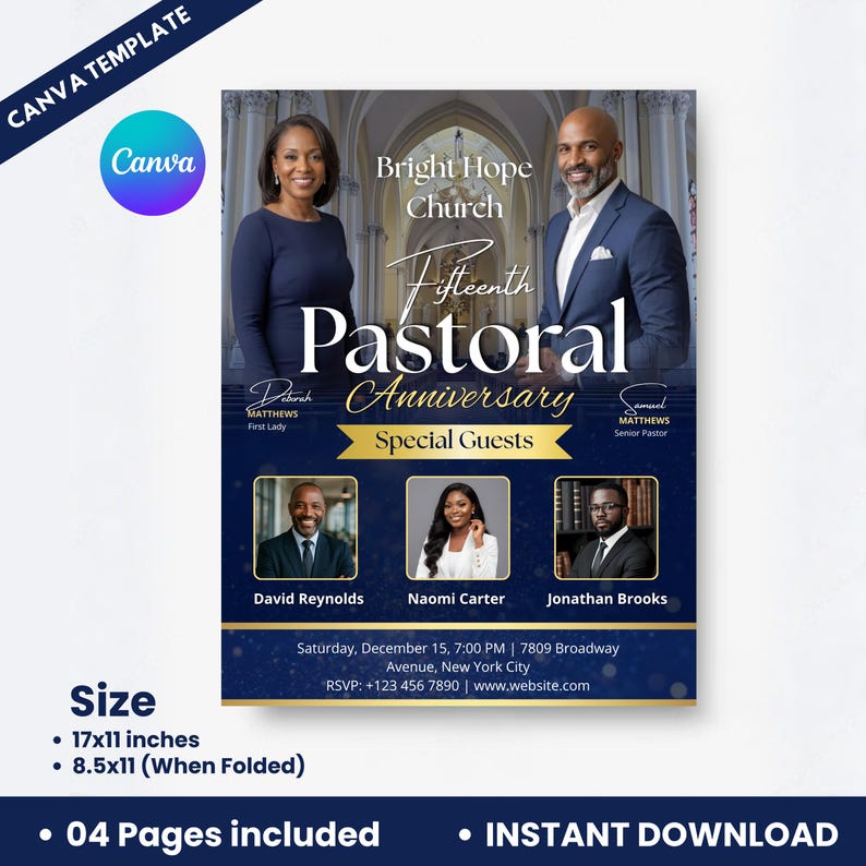 Church Program Template Canva Editable Pastoral Anniversary Program ...
