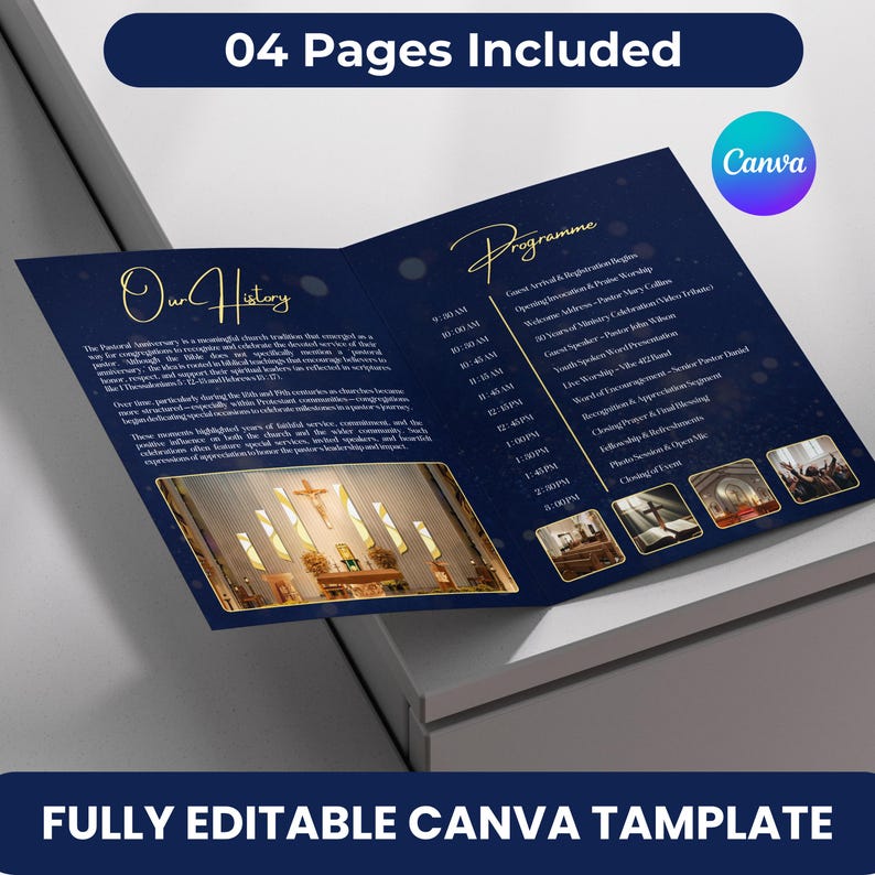 Church Program Template Canva Editable Pastoral Anniversary Program ...