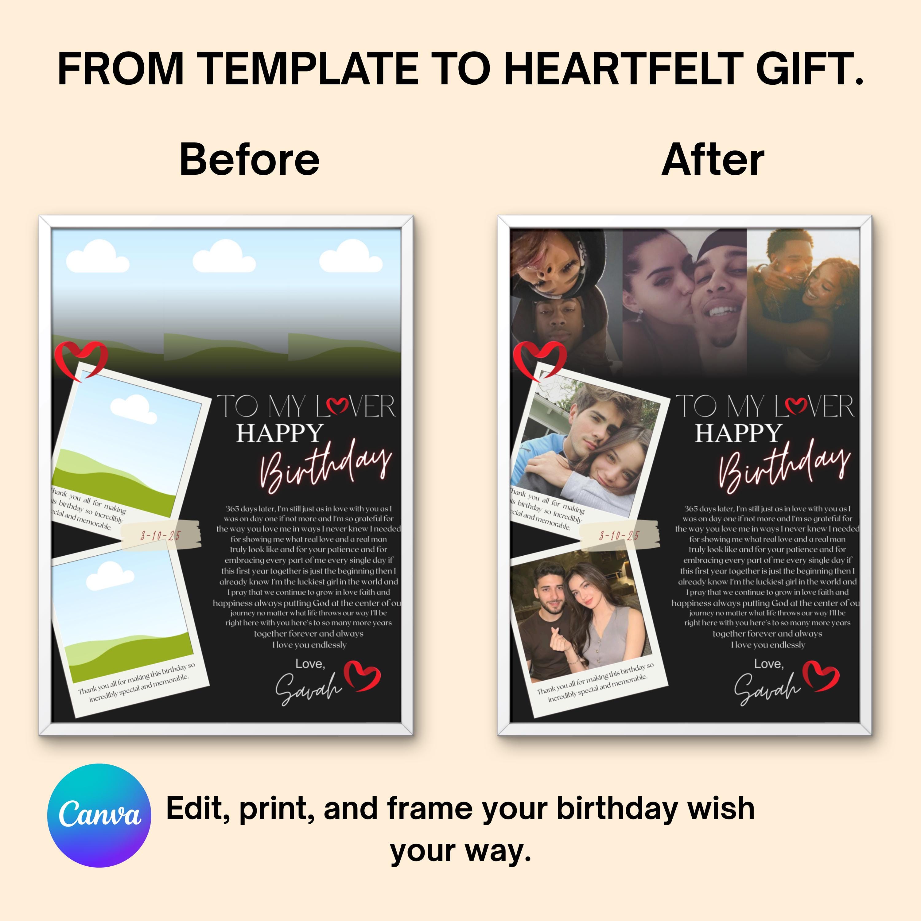 Custom Birthday Photo Card Print, Canva Template, Anniversary Gift for ...