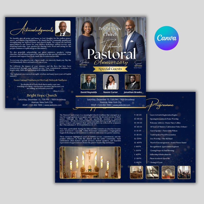 Church Program Template Canva Editable Pastoral Anniversary Program ...