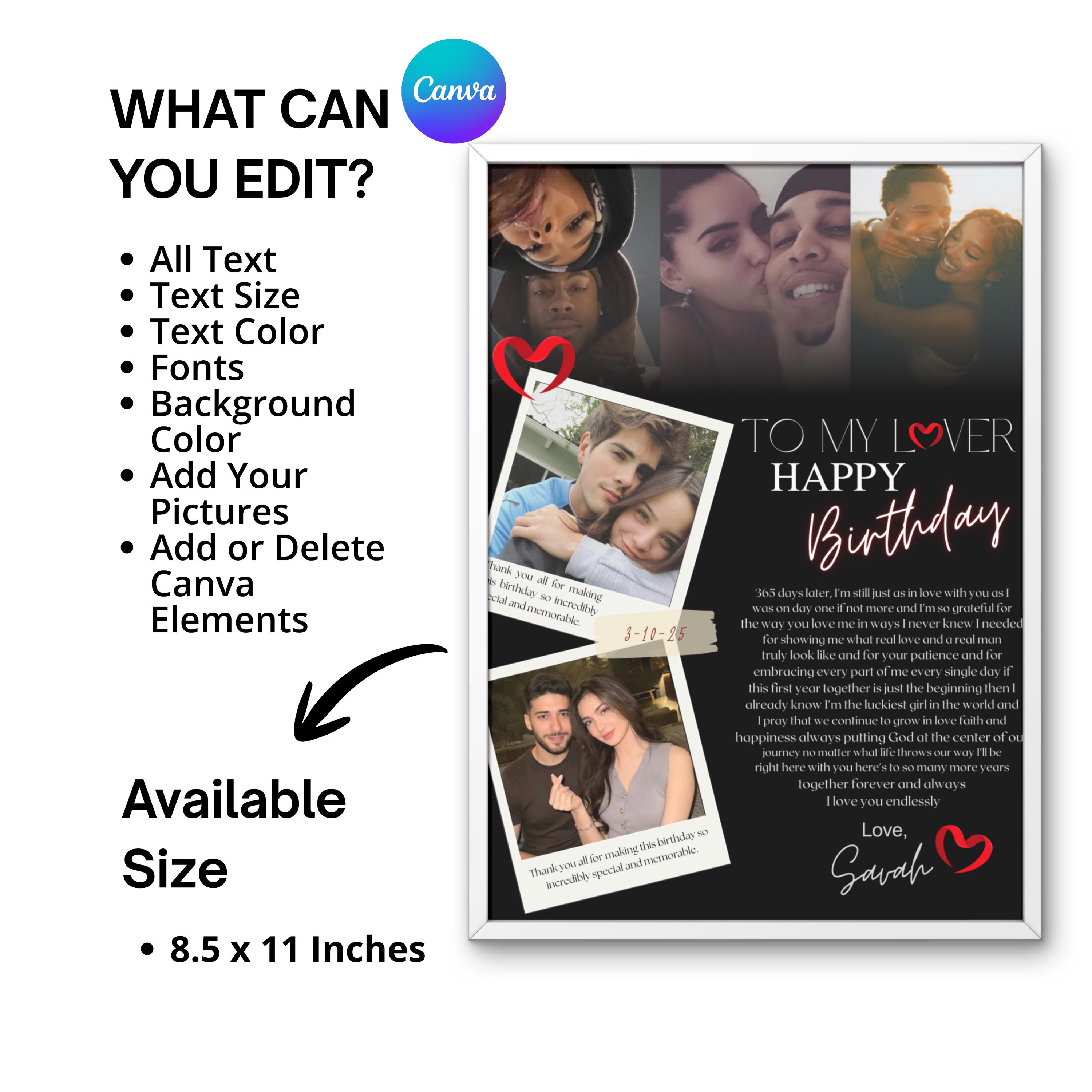 Custom Birthday Photo Card Print, Canva Template, Anniversary Gift for ...