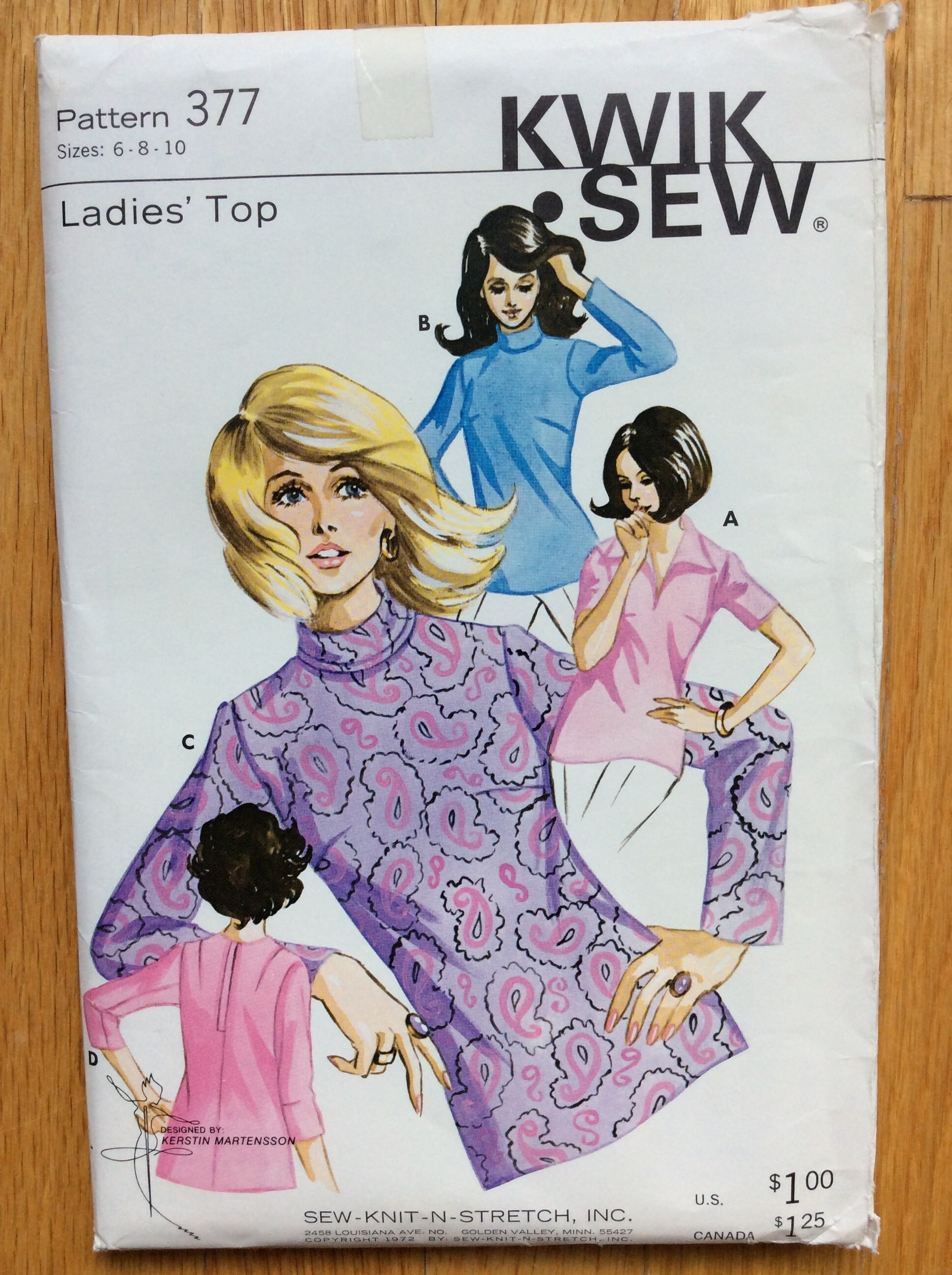 Ladies Tops Pattern Neck Variations UNCUT Kwik Sew 377 1972 Mock ...