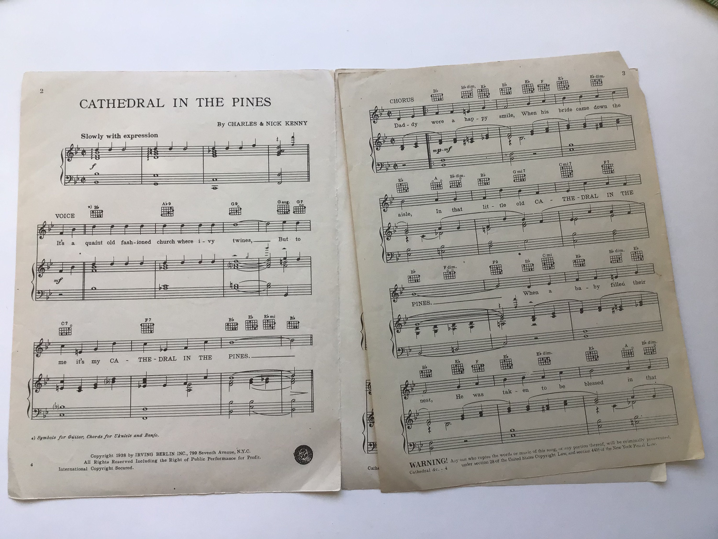 Cathedral in the Pines Sheet Music by Charles and Nick Kenny - Etsy