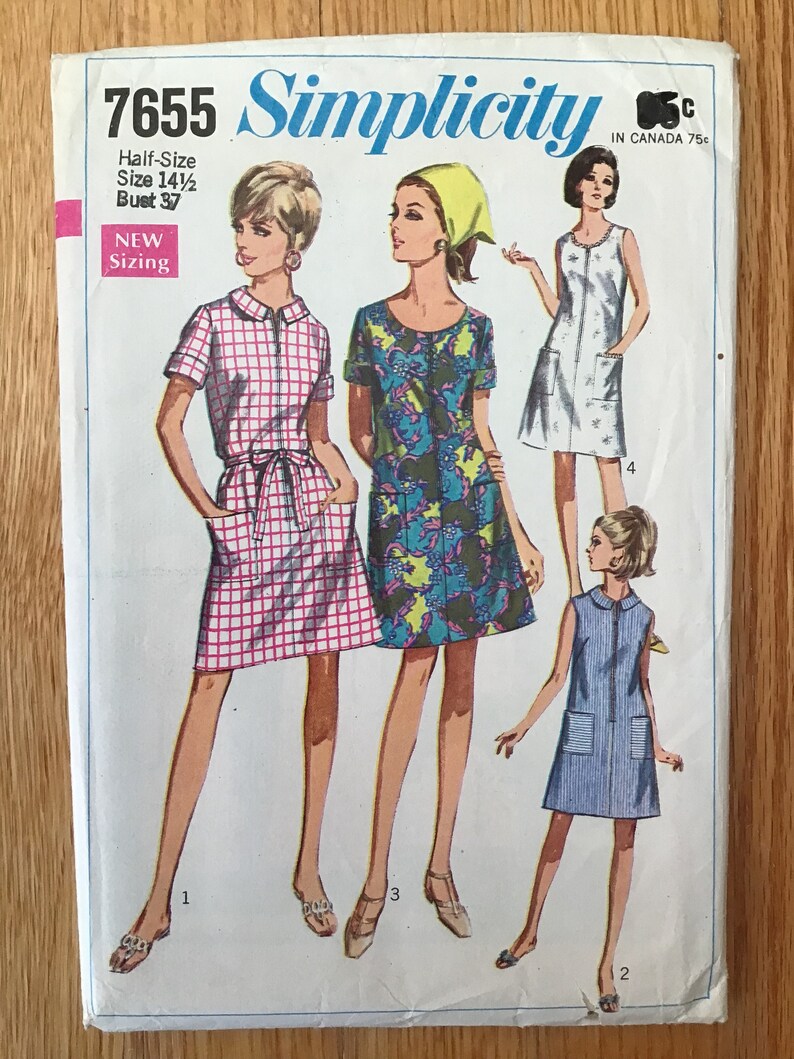 Mod A Line Dress Pattern 1968 Simplicity 7655 Bust 37 UNCUT - Etsy Canada