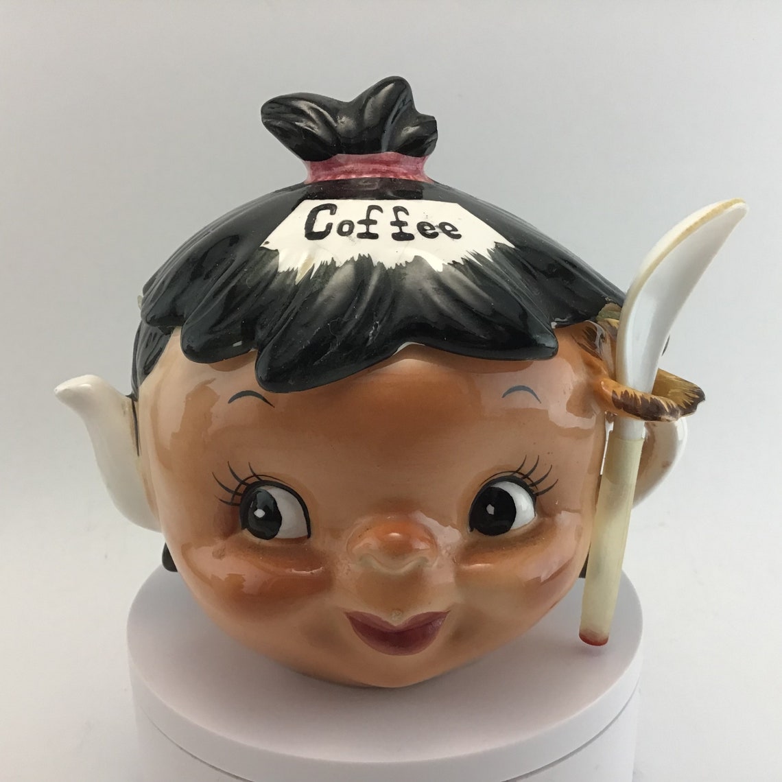 Lefton ESD Anthropomorphic Coffee Head With Spoon Instant - Etsy