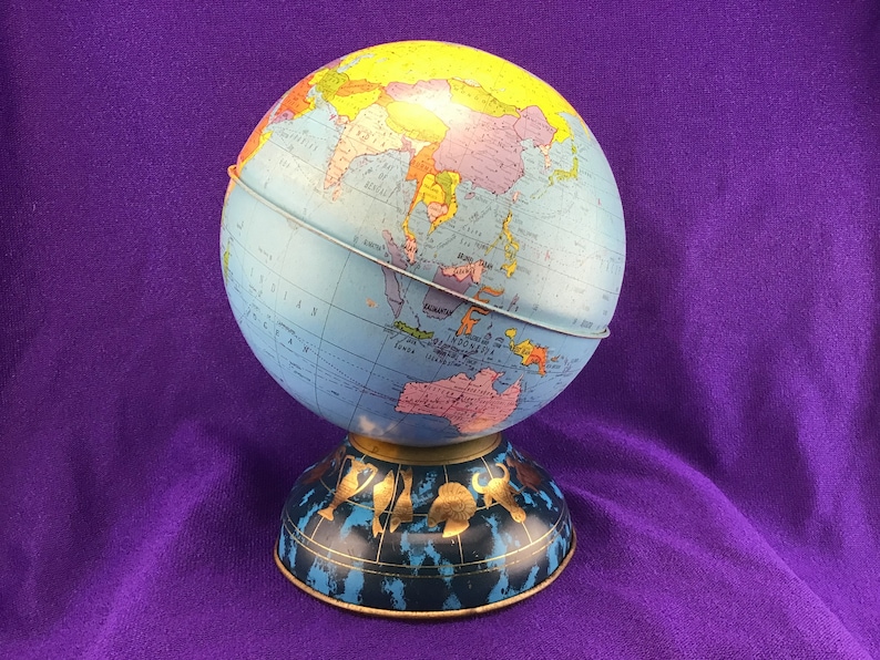 Globe Bank Metal Globe Piggy Bank World Coin Bank Litho World - Etsy