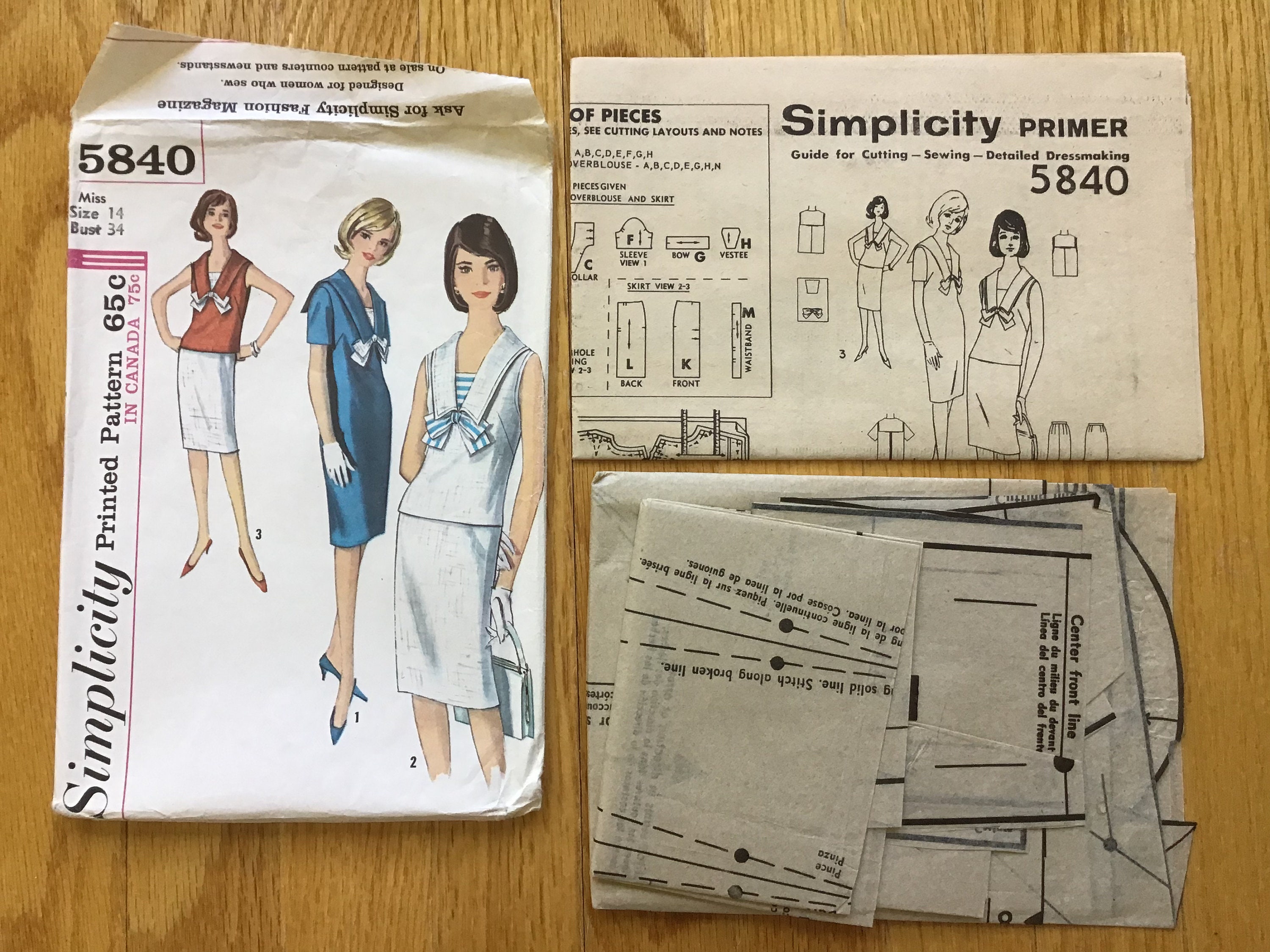 Misses Dress Overblouse and Skirt Pattern Simplicity 5840 Bust | Etsy