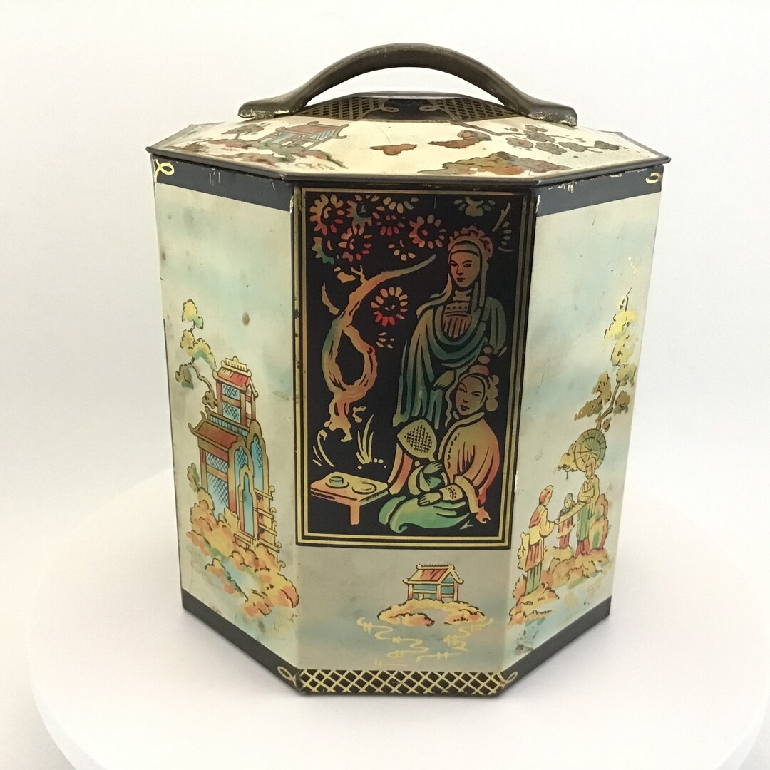 Peek Frean Biscuit Tin Octagonal Japanese Asian Black White Gold - Etsy