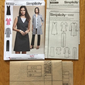 Misses Dress Tunic Slim Pants Unlined Coat Pattern Simplicity 8302 ...
