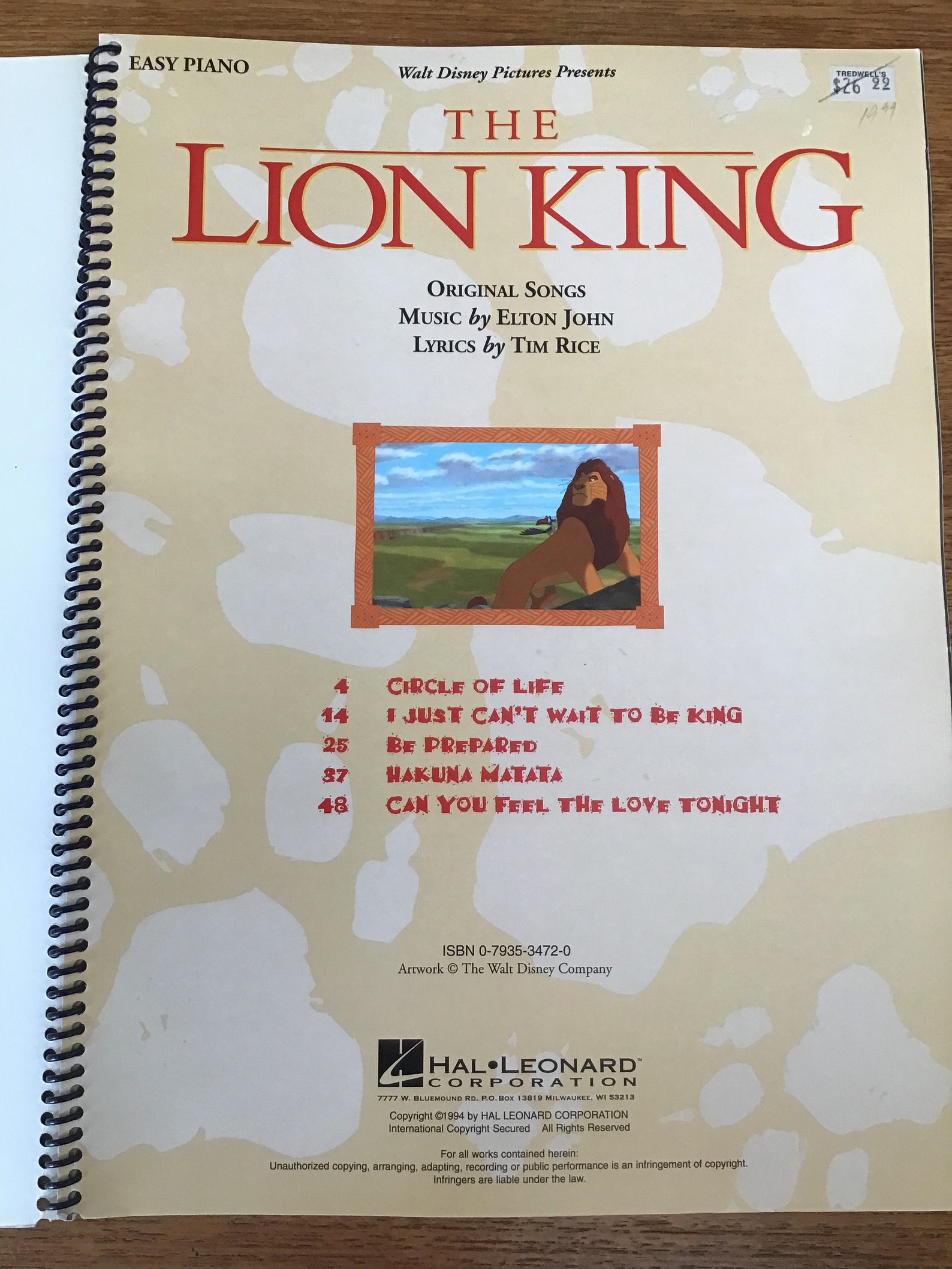 Lion King Original Songs for Easy Piano Song Book Songbook - Etsy