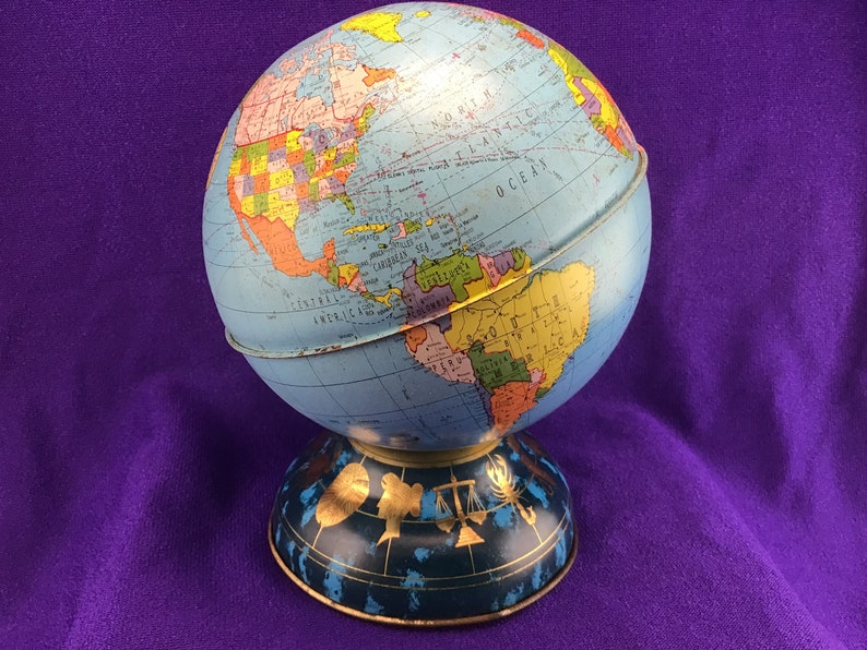 Globe Bank Metal Globe Piggy Bank World Coin Bank Litho World - Etsy