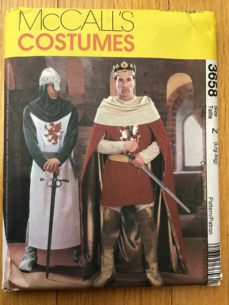 Mens Camelot Costume Pattern Size Large Extra Large UNCUT Mccalls 3658 ...