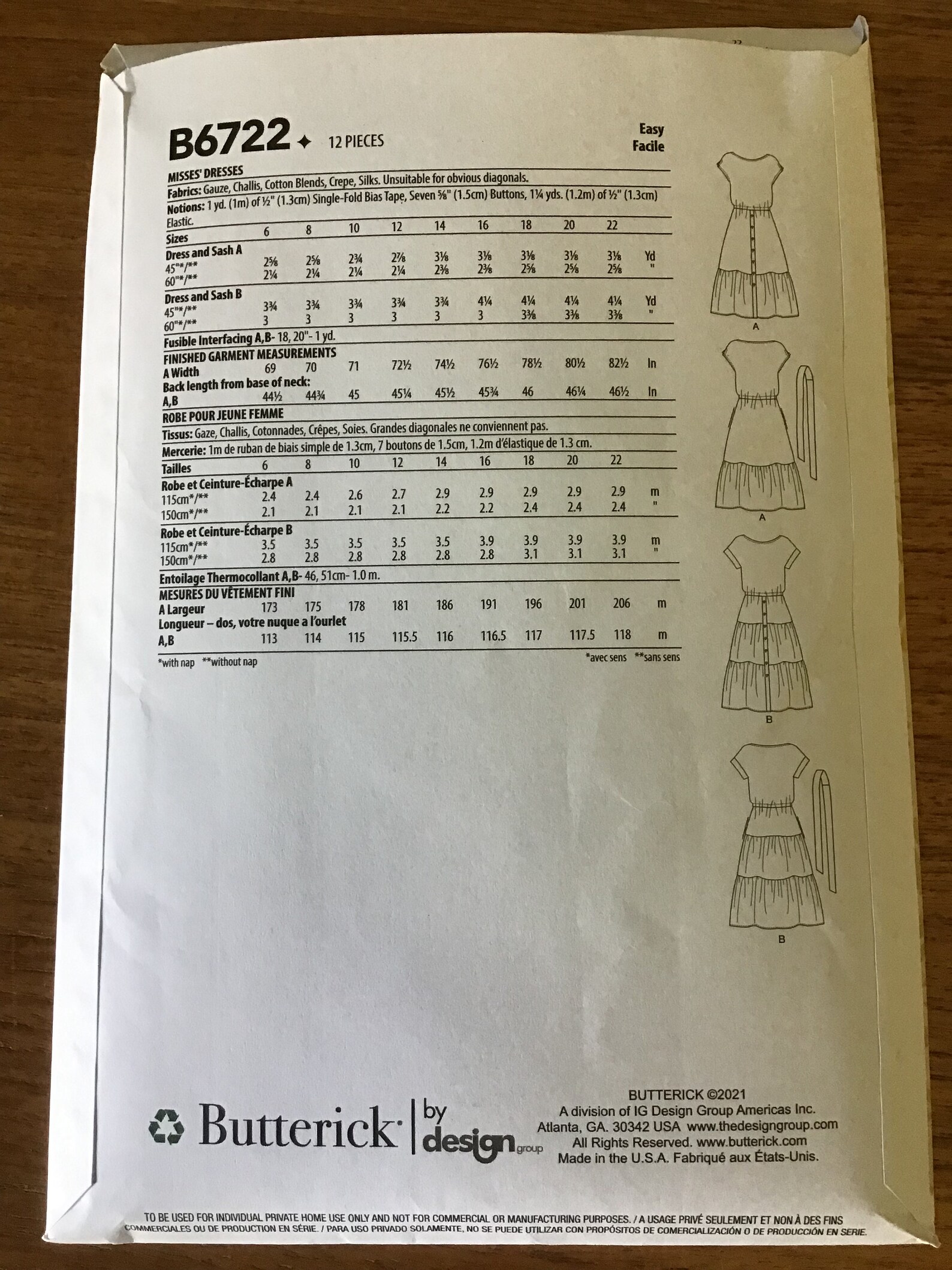 Misses Tiered Dress Pattern Butterick 6722 UNCUT Size 6 22 - Etsy