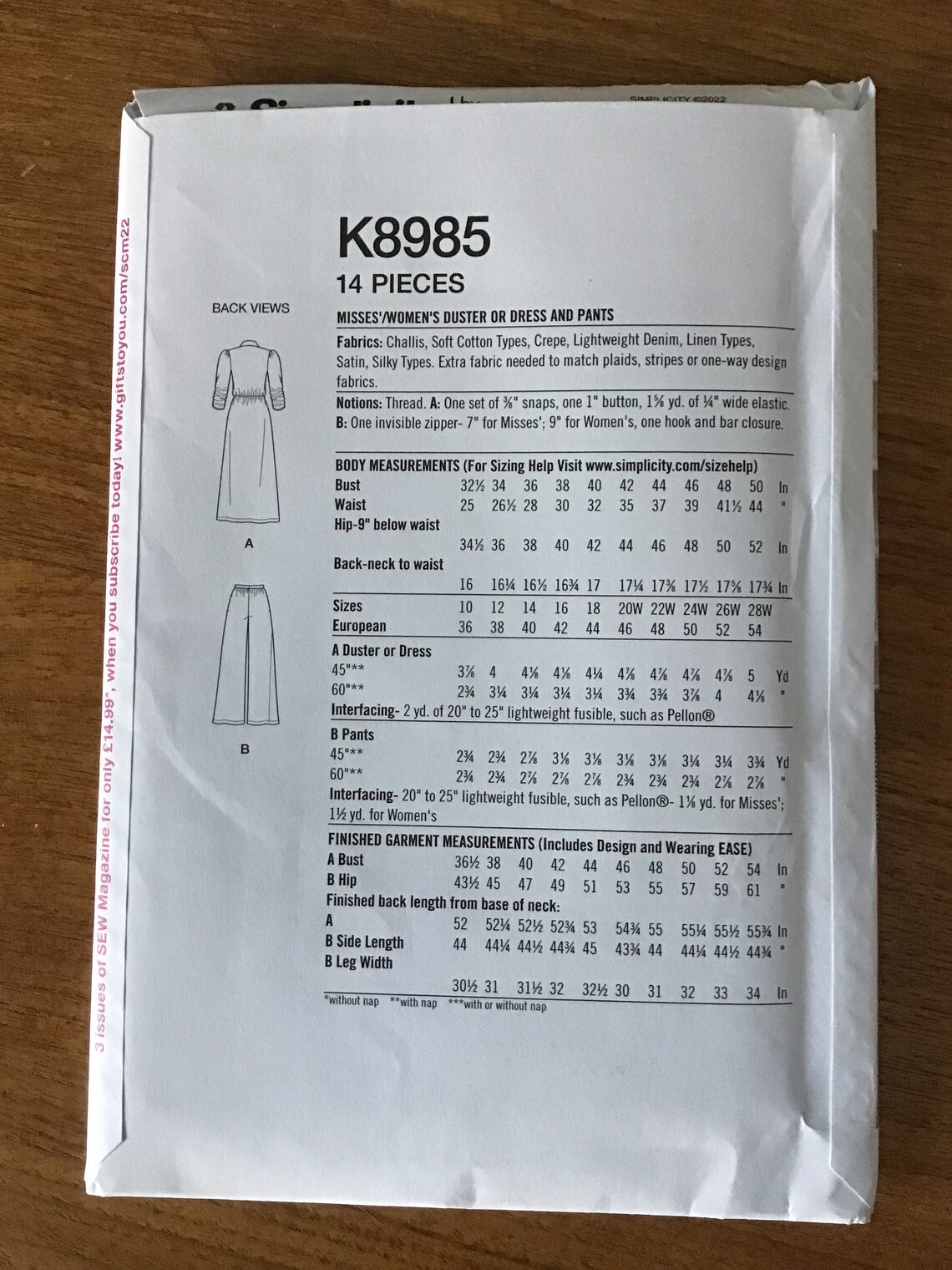 Mimi G Duster and Pants Pattern Simplicity 8985 Size 10 18 - Etsy