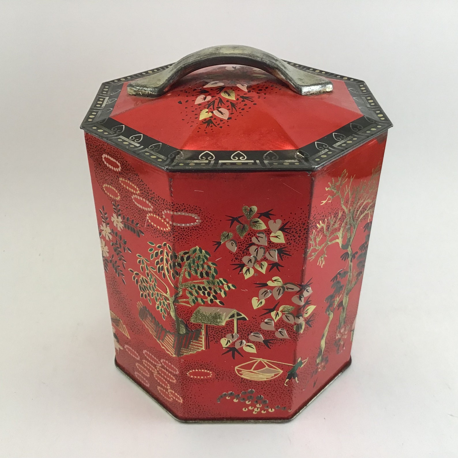 Peek Frean Biscuit Tin Octagonal Asian Red Black Gold - Etsy
