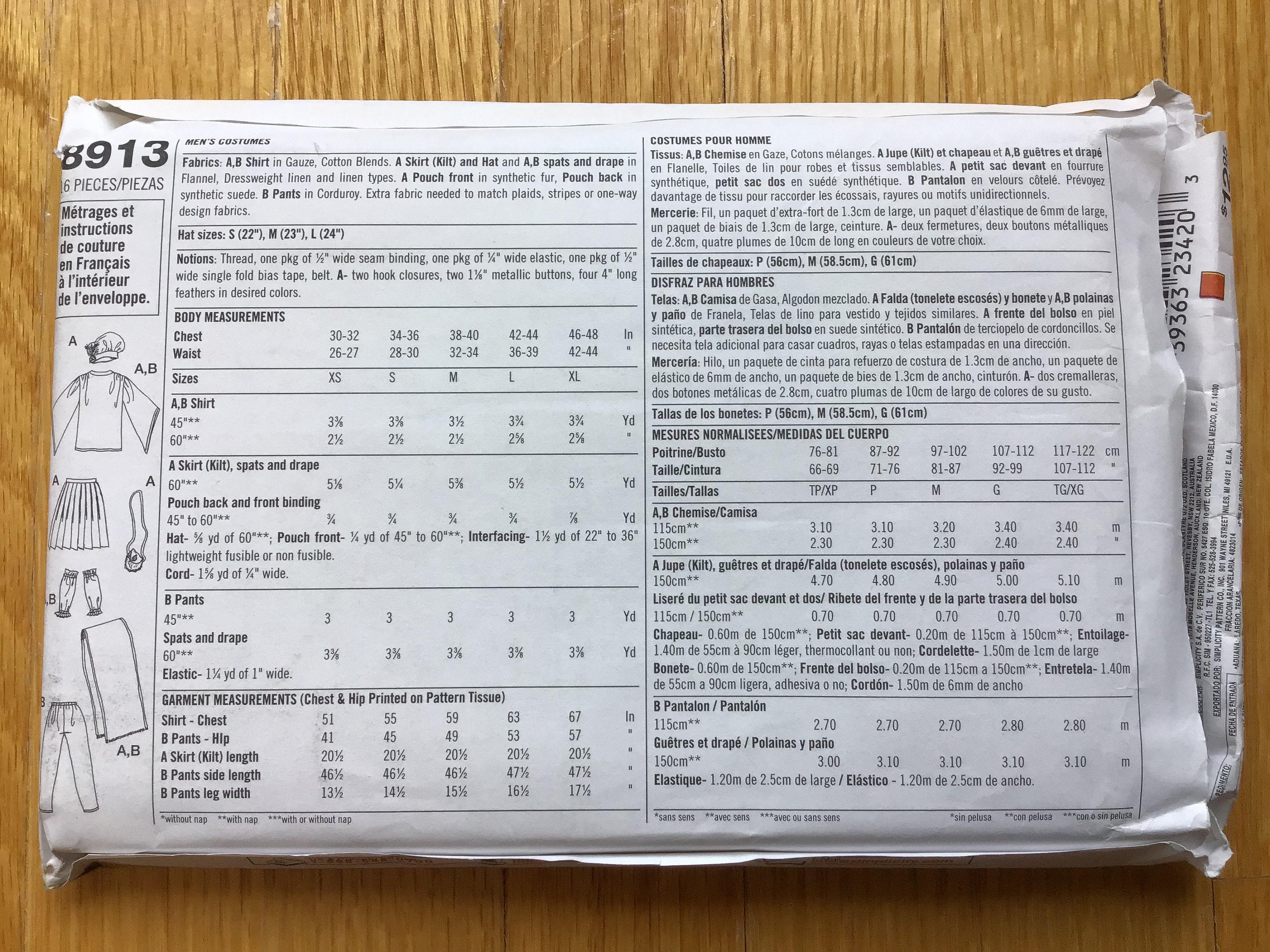 Mens Scottish Costume Pattern Simplicity 8913 Size L XL UNCUT - Etsy