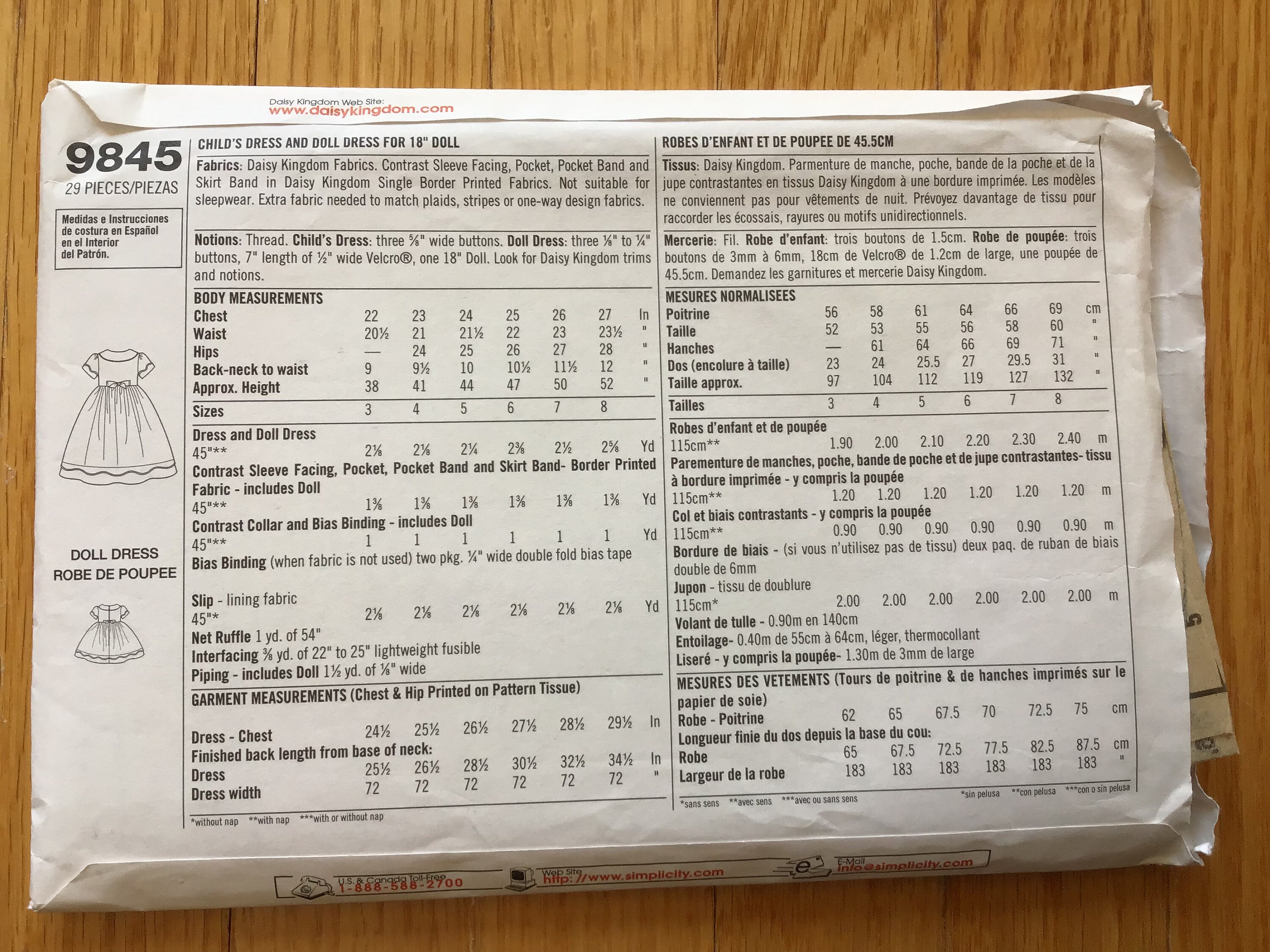 Daisy Kingdom Childs Dress and Doll Dress Pattern Simplicity 9845 Size ...