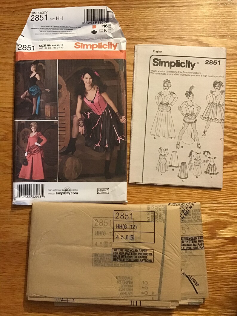 Steampunk Burlesque Costume Pattern Misses Size HH 6 12 Simplicity 2851 ...