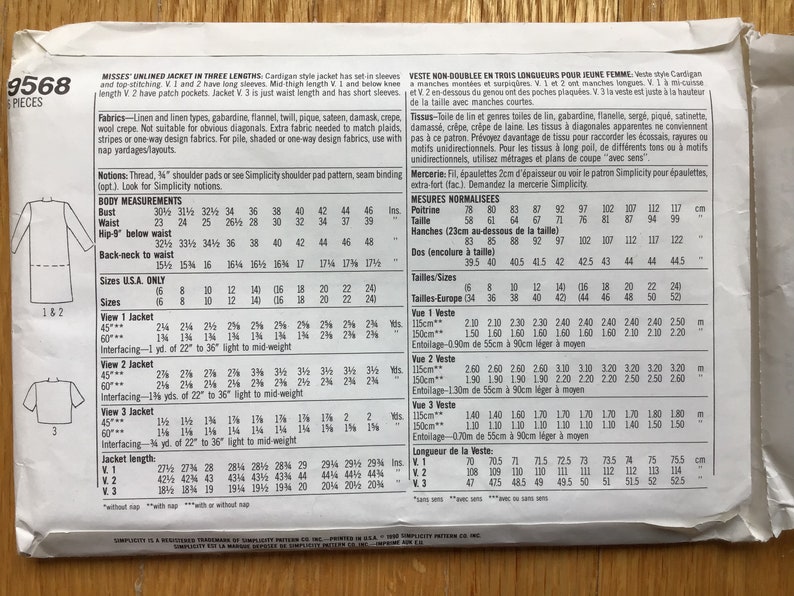 Misses Easy Jacket Pattern Simplicity 9568 Size 6 14 UNCUT - Etsy