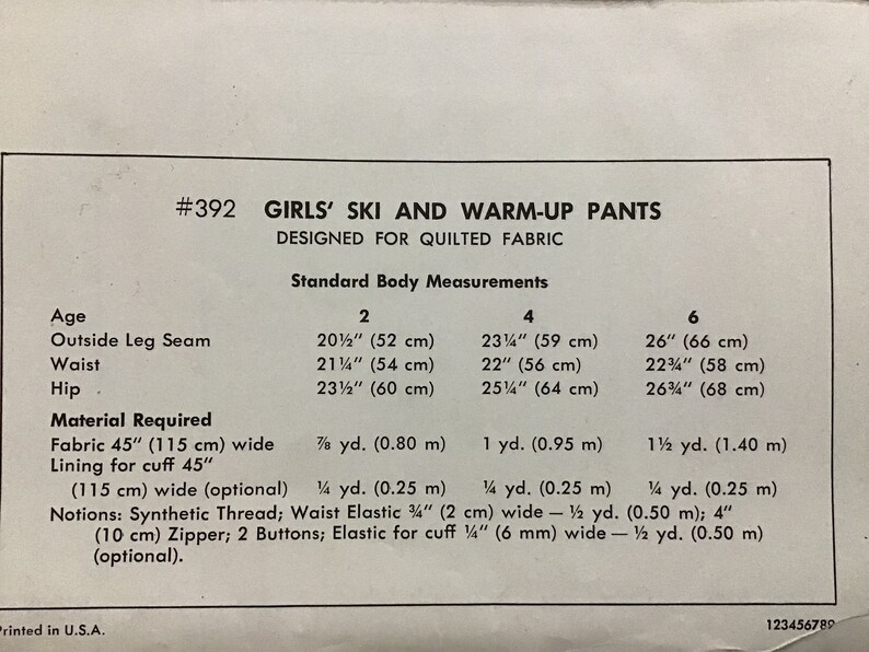 Girls Ski and Warm up Pants Pattern Size 2 4 6 Kwik Sew 392 UNCUT - Etsy